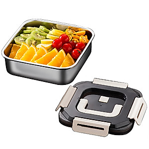 ATRDTO Stainless Steel Food Storage Containers with Lids Airtight Food Containers with Handle Metal Food Prep Containers for Freezer Fridge Oven Dishwasher Safe 95oz
