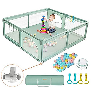 COMOMY Playpens for Babies and Toddlers, 79"x71" Baby Playard Extra Large, Safe and Non-Slip Baby Fence, Full Mesh Design, Indoor & Outdoor Kids Activity Center, Baby Play Pens (Dark Green)