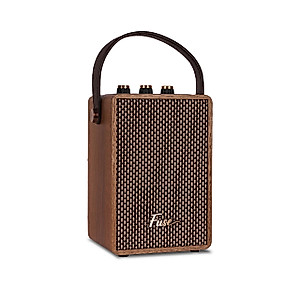 Fuse Andle Vintage Retro Bluetooth Speaker with Vegan Leather Handle | Portable Speaker with Smartphone Connection | USB & AUX Input | Stylish Brown Wood Exterior