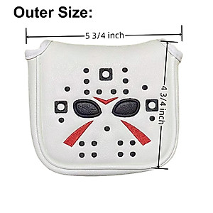 Golf Putter Cover White Mallet Putter Headcover Magnetic Hockey Golf Club Cover Headcover for All Brand 5.51" Width, 5.11" Width