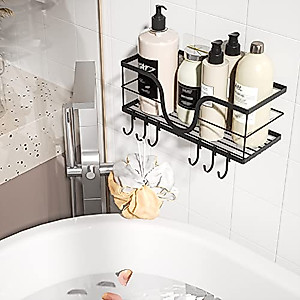 Alsonerbay Shower Caddy, Adhesive Shower Organizer, No Drilling Shower Shelf with Hooks for Bathroom Storage, Rustproof 304 Stainless Steel Shower Rack, 2 pack, Matte Black