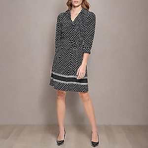 Karl Lagerfeld Paris Women's Paris Printed Cotton Shirt Dress, Black w/Soft White Details, 14