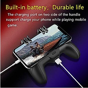 Mobile Game Controller[The Latest Version] 4 Trigger with 4000mAh Power Bank Cooling Fan for PUBG/Call of Duty/Fotnite [6 Finger Operation] L1R1 L2R2 Gamepad Trigger for 4.7-6.5" iOS Android Phone