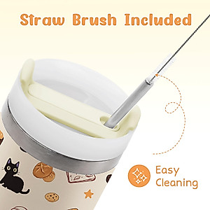 Anime Gifts for Girls, Kiki's Cats Tumbler with Handle and Straw for Kids 14oz, Insulated Stainless Steel Cats Mug, Anime Cat Gifts for Cat Lovers, Kiki's Delivery Service, Bakery