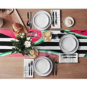 Table Runners Cotton Linens Burlap Dresser Scarves Table Decor for Kitchen Dining Room Coffee Table Tropical Fruit Watermelon Pink Summer Stripe Black and White Background 13"x70"