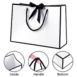 JMANNI Gift Bags, Medium Gift Bags with Tissue Paper, 2Pcs Gift Bags Medium Size with Handle and Bow Ribbon for Any Birthday, Weddings, Mothers Day & Special Occasion 11''x7.87''x4'' (Black-White)