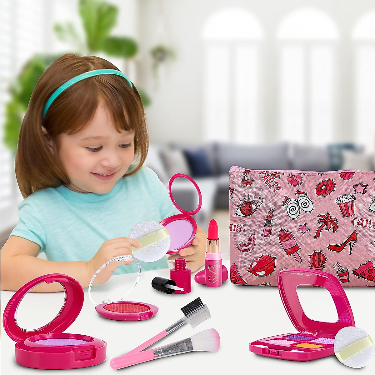 RONGGE Girl Gifts Pretend Play Makeup Toys Beauty Set for Toddler Little Girls Age 3 4 5 6-8 Kids Your Princess Niece Granddaughter Birthday Valentine's Day Christmas (Fake Cosmetic 15pcs Kits)