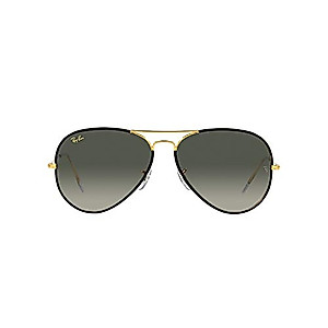 Ray-Ban RB3025JM Classic Full Color Metal Aviator Sunglasses, Black On Legend Gold/Grey Gradient, 58 mm