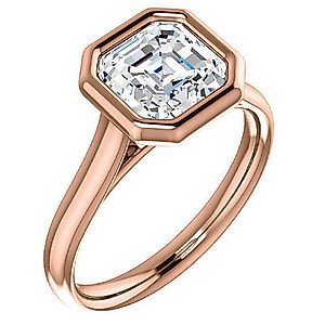 10K/14K/18K Solid Rose Gold Handmade Engagement Ring, 2 CT Asscher Cut Moissanite Solitaire Ring, Wedding Ring Set for Women/Her, Anniversary/Promise Gifts, VVS1 Colorless, Jewelry