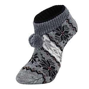 American Trends Slipper Socks Womens Fuzzy Socks with Grips Winter Non Slip Socks for Women Christmas Gift Warm Socks Grey Black Snow