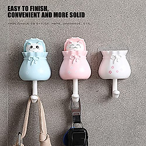 Creative Cute Cat Wall Hook Key Holder,ULemeili Cartoon Coat Wall Hooks for Hanging,Wall Mounted Adhesive Shower Hat Towel Hook,Decorative Kids Room Living Room Bathrooms Towel Hanger,Storage Rack