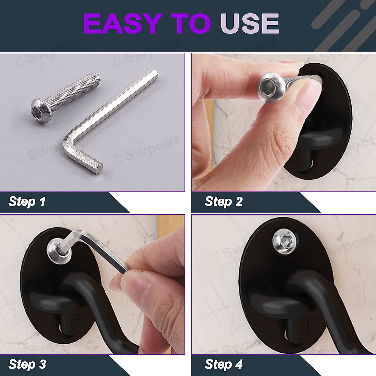 Swpeet 161Pcs M6 Metric 304 Stainless Steel Button Head Hex Socket Head Cap Bolts Screws Nuts and Hex Nuts with Flat Washers and Split Lock Washers Kit, Screws Nuts Washers Wrench All Included