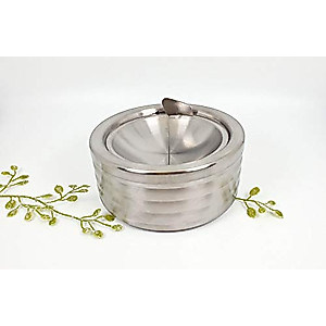 Grooved Silver Classic Metal Ashtray with a Lid for Cigarettes - Windproof Outdoor Ashtrays Can Patio Outdoor Indoor Decorative Fancy Ash Tray