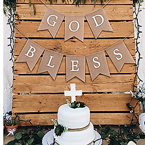 God Bless Burlap Banner - Religious Banner , First Communion Banner , Photo Decoration Props , Christening Banner , Party Photo Backdrop (God Bless Banner)