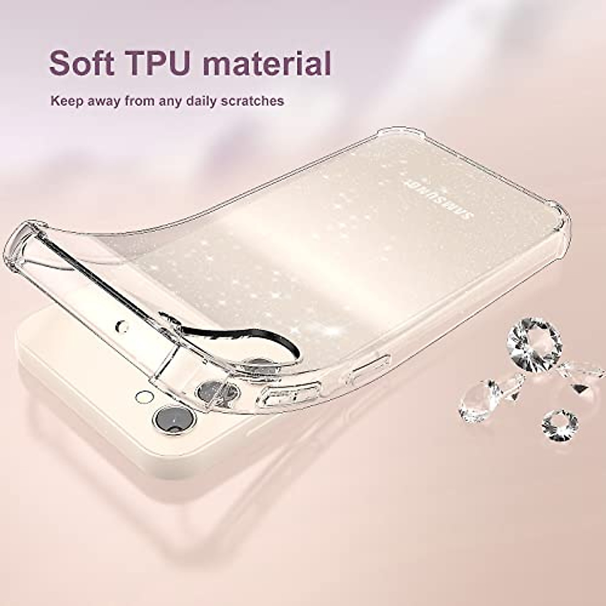 KSWOUS for Samsung Galaxy S23 Plus Case Glitter Clear with Screen Protector[2 Pack], [Military Protection] Bling Sparkly Cute Bumper Shockproof Slim Cover for Women Girls