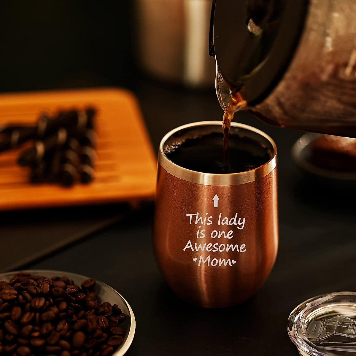 This Lady Is One Awesome Mom Wine Tumbler Awesome Mom Tumbler Birthday Mothers Day Christmas Gifts for Mom from Daughter Son Mom Wine Tumbler Mom Gifts 12 Ounce with Lid Straw and Gift Box Rose Gold