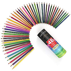 ARTEZA Watercolor Colored Pencils For Adult Coloring, Set of 48 Presharpened, Triangular-Shaped Drawing Pencils for Teens, Art Supplies for Sketching and Painting
