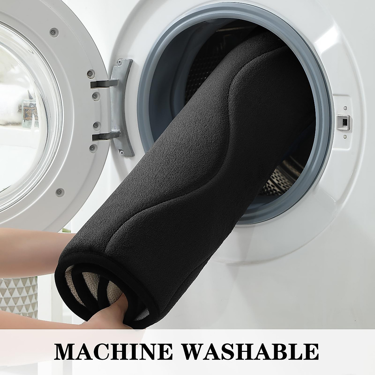 BYSURE Black Memory Foam Bathroom Rug Set 3 Piece Non Slip Extra Absorbent Shaggy Bathroom Mats and Rugs Sets, Soft & Dry Bath Mat Sets for Bathroom Washable Carpets Set