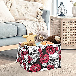 innewgogo Day Of The Dead Gold Skull Storage Bins with Lids for Organizing Closet Organizers with Handles Oxford Cloth Storage Cube Box for Toys