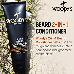 Woody's 2-in-1 Beard Conditioner, Softens and Conditions Dry, Coarse and Flakey Facial Hair, with Vitamin E, Panthenol, and Matrixyl to Soothe Facial Scruff and Skin, 4 fl oz