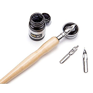 Wodwad Dip Pen Set,Wooden Handler Artist Cartoon Pen Set Calligraphy Dip Pens with 3 Nibs - Great for Manga/Comic/Calligraphy/Word Art/Pen-and-Ink Drawing