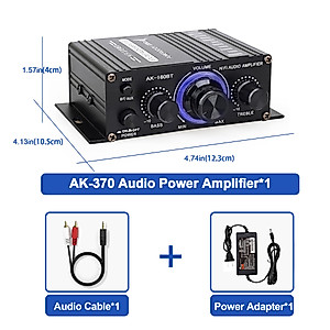 AK-160 Bluetooth Amplifier 18W+18W Power Output with 12V/3A DC Power Supply,2.0 Channels Bluetooth Amplifier Supports Bluetooth/RCA Input