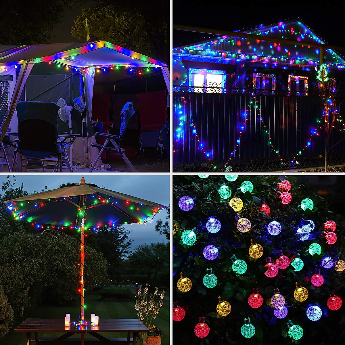 Techip Solar String Light 60LED Crystal Globe Solar Outdoor Lights with 8 Lighting Modes Waterproof Solar Globe Lights for Garden Tree Patio Party Christmas