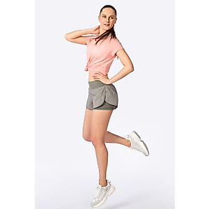 Soothfeel Women's 2 in 1 Running Shorts Workout Athletic Gym Yoga Shorts for Women with Pockets Green