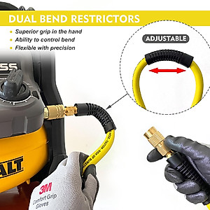 FYPower Air Compressor Whip Hose 3/8 Inch x 6 Feet Lead in Hybrid Hose with Fittings, Flexible and Kink Resistant, 1/4" Industrial Quick Coupler and Plug Kit - Yellow