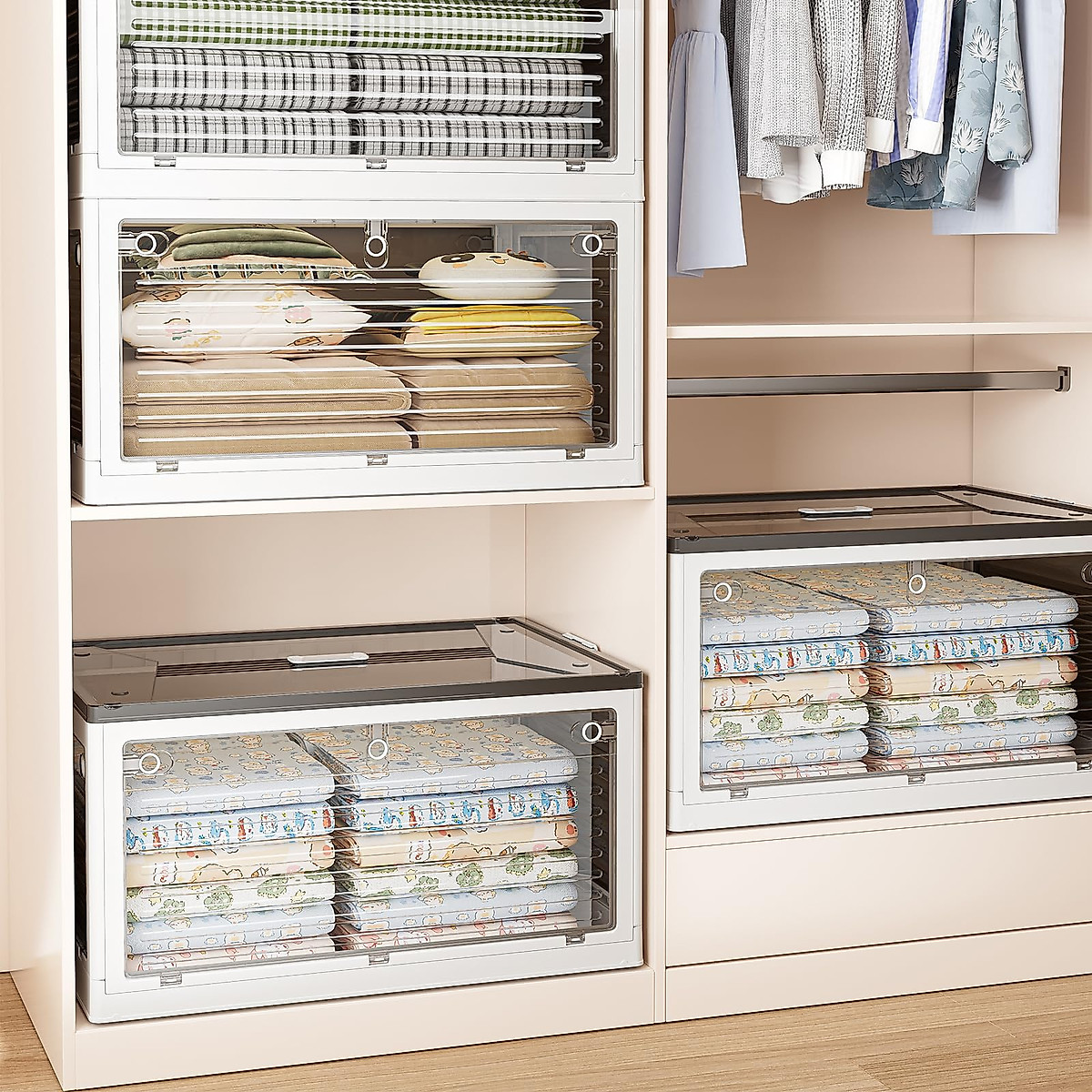 pioncrey Foldable Storage Bins with Lid 27QT, Storage Containers with Wheels, Plastic Clothes Closet Organizers and Storage Box for Room, Pantry, Home and Office, 1 Pack