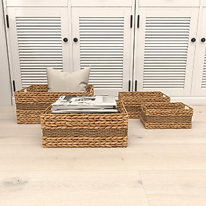 Deco 79 Seagrass Handmade Decorative and Functional Storage Basket Basket Organizer with Handles, Set of 4 Basket for Storage 16", 14", 12", 10"W, Light Brown