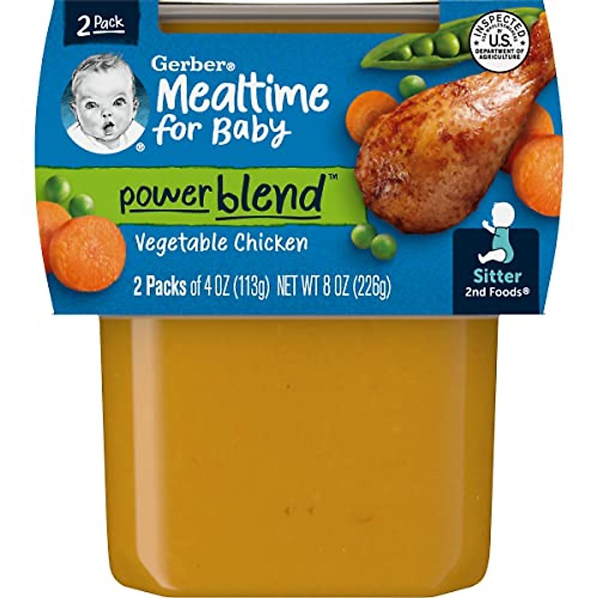 Gerber Mealtime for Baby 2nd Foods PowerBlend Baby Food Tubs, Vegetable Chicken, No Added Colors or Flavors, 2-4 Ounce Baby Food Tubs/Pack (Pack of 4)