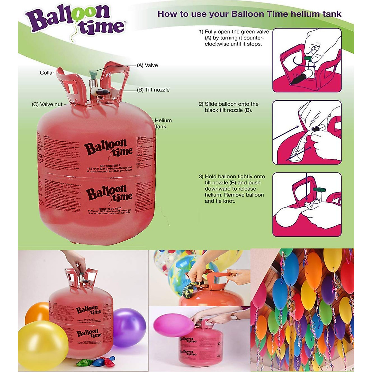 BLUE RIBBON, Helium Tank with 50 Balloons and White Ribbon + 12 Black Balloon Weights + Plus Balloon Tying Tool