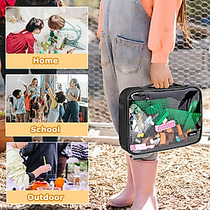 Damero 4 Packs Toy Carry Case, Toy Storage Bags with Zipper, Toy Building Blocks Board Games Storage Case, Clear Toy Organizer Bags for Travel, Playroom, Classroom, Home Organization, Black(Bag Only)