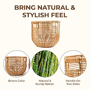 X AVIA HANDICRAFTS Set Of 2 Large Woven Blanket Baskets With Handles | Round Wicker Rattan Storage Floor Baskets for Shoe In Living Room | Extra Big Boho Rattan Laundry Baskets For Pillow, Blanket