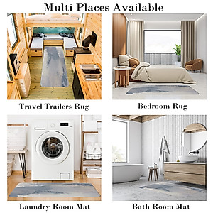 RYANZA 2 Pieces Kitchen Rugs, Abstract Anti Fatigue Non Slip Foam Cushioned Gray Grey Art Modern Graffiti Comfort Indoor Floor Mat Runner Rug Set for Laundry Office Sink Bathroom (17"x48"+17"x24")