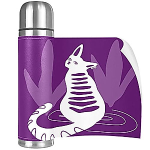 Stainless Steel Leather Vacuum Insulated Mug Cat Thermos Water Bottle for Hot and Cold Drinks Kids Adults 16 Oz