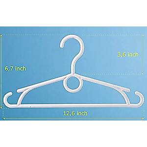 Dream-Home Childrens Plastic Clothes Hangers - 12.6 inch - 360° Swivel Hook - SuperStrong Durable - Side Hooks for Spaghettis & Baby Dresses, Loop for Cascading or Kids Accessories - Set of 20 - White