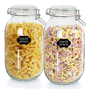 Ollieroo 106oz Glass Jars with Airtight Lid, Large Mason Jars, Wide Mouth Storage Containers for Flour, Cereal, Coffee, Pasta and Canning, Big Glass Kitchen Canisters (Set of 2)