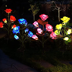 Upgraded 6 Rose Flowers Solar Garden Stake Lights, Outdoor Decorative Solar Flower Lights,Waterproof Solar Flower Stake Lights for Patio Yard Courtyard Pathway Cemetery Graveside (Pink)