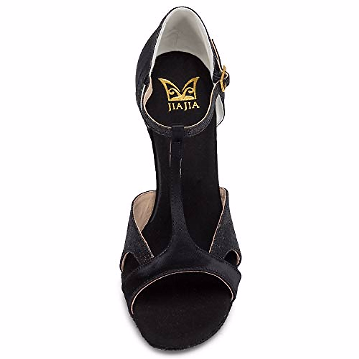 JIAJIA 2055 Women's Satin Sandals Flared Heel Latin Salsa Performance Dance Shoes Color Black,Size 9 B(M) US/40 EU