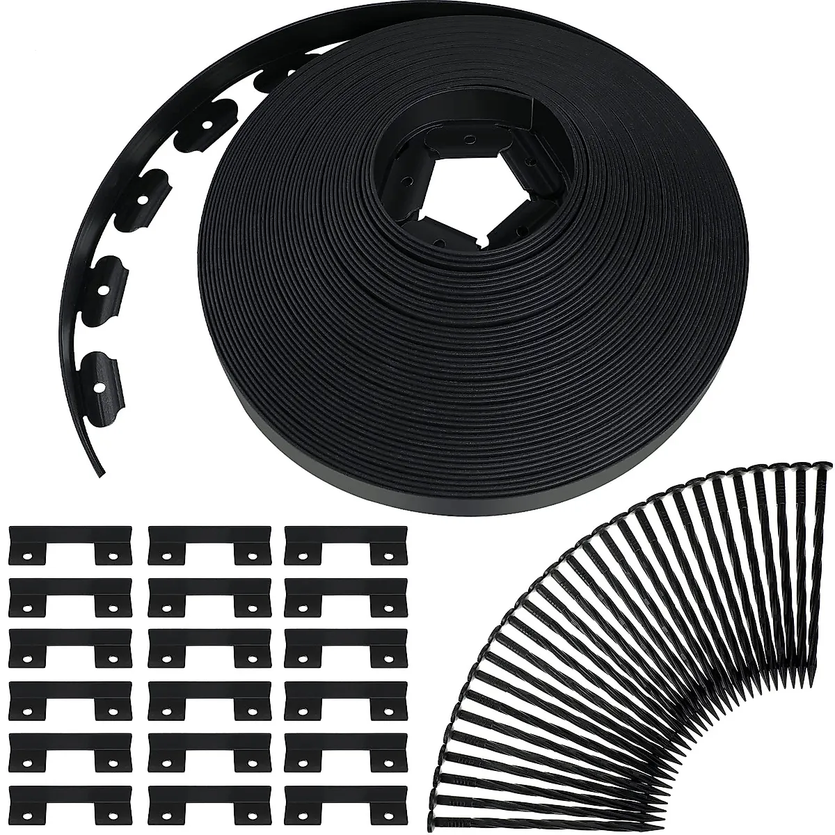 Queekay Landscape Edging Kit 148 ft with 70 Spikes 20 Connectors No Dig Plastic Border for Garden, Lawn, Yard, Pathway(Black,2 Inch)