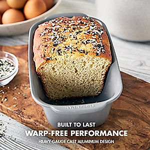 GreenPan Premiere Ovenware Healthy Ceramic Nonstick 1 lb. Loaf Baking Pan, Cast Aluminum, Warp-Free, Oven and Broiler safe to 600F,Dishwasher Safe, PFAS-Free, Gray