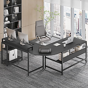 SEDETA L Shaped Computer Desk with Hutch, Drafting Drawing Table for Artists, 68.9 inches Corner Computer Desk for Home Office, Workstation Table with Monitor Stand Riser and Tiltable Desktop, Black
