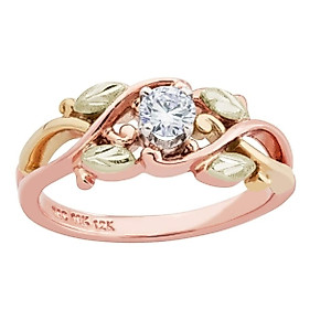 10k Red and Yellow Gold, Diamond Engagement Ring with Leaves, 12k Green Black Hills Gold Size 7.5