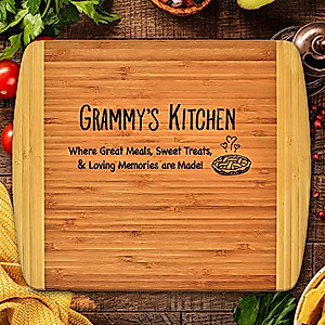 Grammy Gift - Grammy’s Kitchen Where Great Meals Sweet Treats & Loving Memories are made - Engraved 2-Tone Bamboo Cutting Board Grandma Christmas Birthday Mothers Day For Decor & Usage (11.5x13.5)