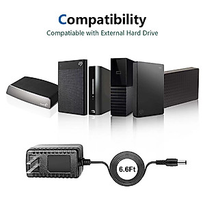 12V AC/DC Charger Power Supply Compatible for Seagate Hard Drive, Freeagent Goflex, WD Western Digital My Book External Hard Drive Adapter Power Cord