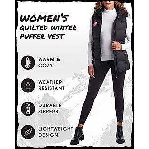 CANADA WEATHER GEAR Women’s Vest - Quilted Puffer Vest - Outerwear Sleeveless Jacket, S-XL, Size Medium, Black