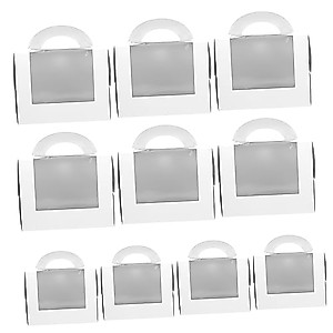 NOLITOY 20 Pcs Portable Cake Box Cake Case Wedding Cake Stand Cupcake Containers Cupcake Holder Cake Carrier with Lid and Handle Single Cupcake Cardboard White Open The Window Packing Box