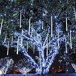 Rain Drop Lights,30cm 8 Tubes 144 LED(11.8 inch/Tube) Icicle Snow Falling Raindrop Lights for Wedding Party Holiday Xmas Halloween Home Garden Tree Decoration (White)